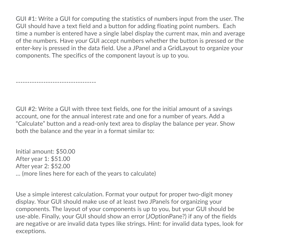 Solved GUI #1: Write a GUI for computing the statistics of | Chegg.com
