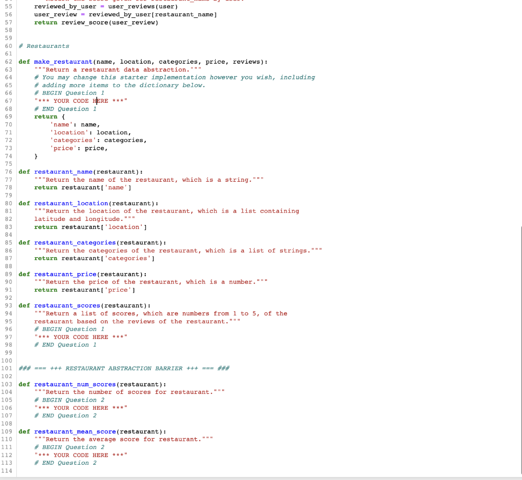 Solved 12 def make_review(restaurant_name, score): 13 | Chegg.com