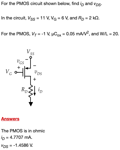Solved For the PMOS circuit shown below, find i and Vos. In | Chegg.com