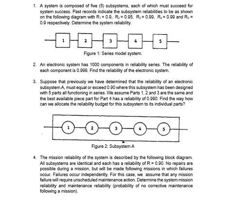 Solved 1. A system is composed of five (5) subsystems, each | Chegg.com