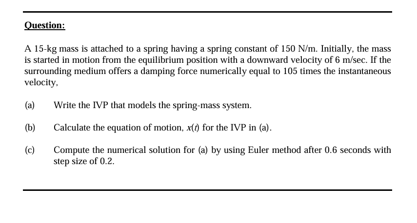 Solved Question: A 15-kg mass is attached to a spring having | Chegg.com