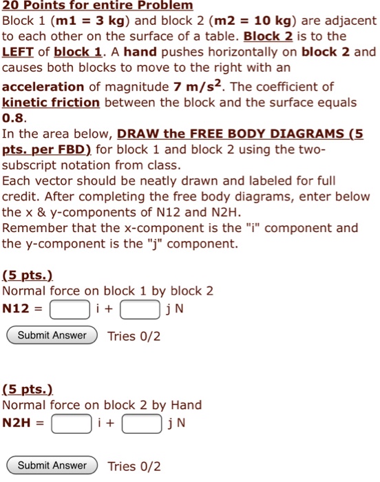 Solved Block 1 (m1 = 3 kg) and block 2 (m2 = 10 kg) are | Chegg.com