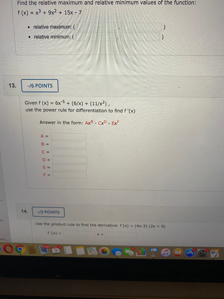 Solved Find the relative maximum and relative minimum values | Chegg.com