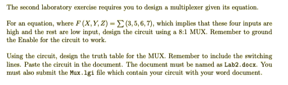 Solved The second laboratory exercise requires you to design | Chegg.com