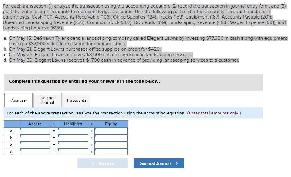 Solved For Each Transaction 1 Analyze The Transaction