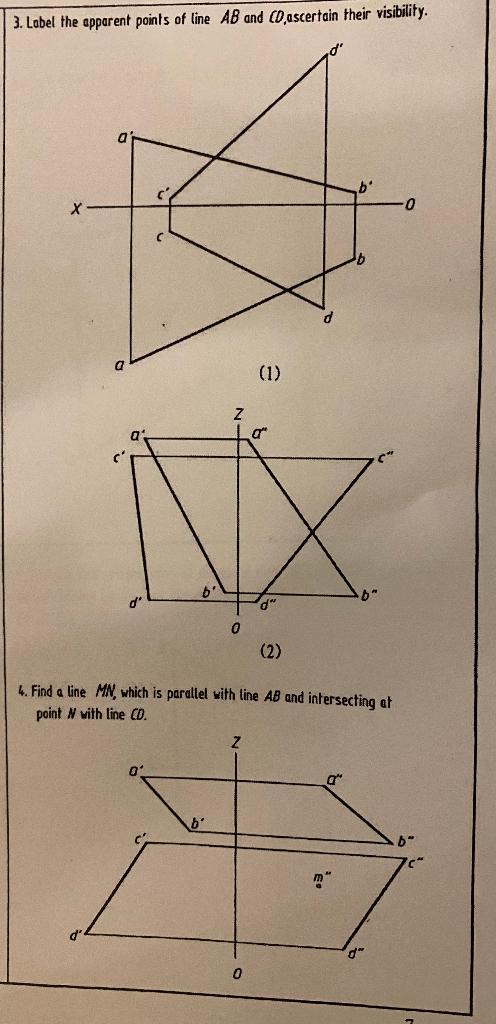 3. Label the apparent points of line AB and CO | Chegg.com