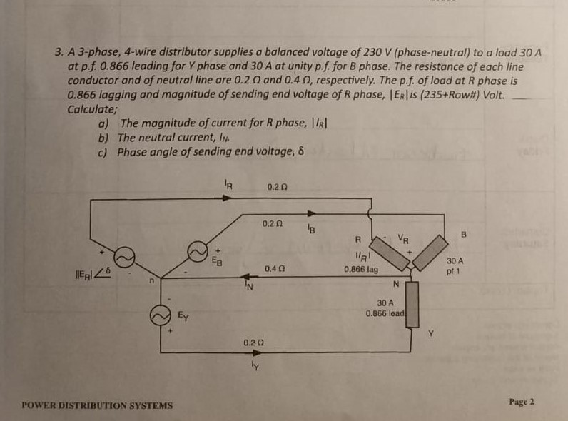 Solved 3. A 3-phase, 4-wire distributor supplies a balanced | Chegg.com