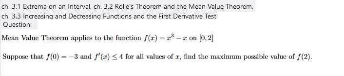 Solved ch. 3.1 Extrema on an Interval, ch. 3.2 Rolle's | Chegg.com