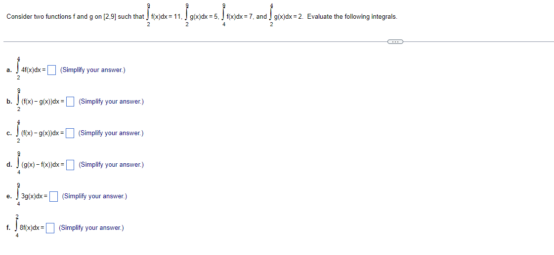 Solved Consider two functions f and g on [2,9] such that | Chegg.com