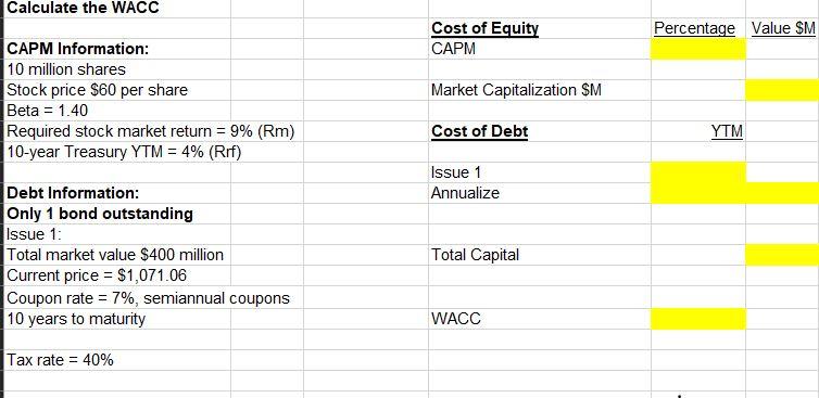 Solved Calculate the WACC CAPM Information: 10 million | Chegg.com