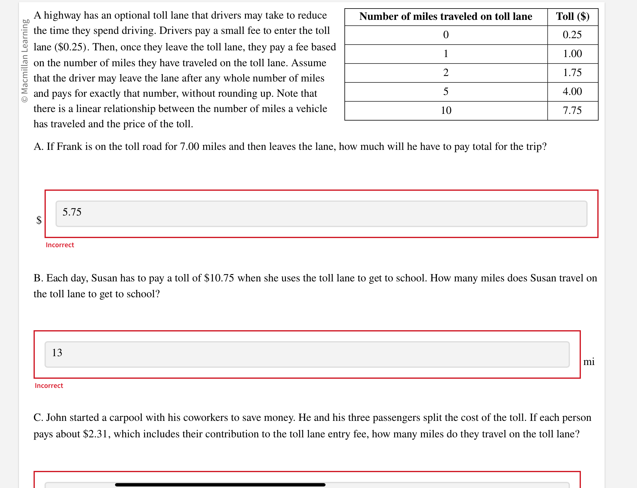 Solved ?0 ﻿A highway has an optional toll lane that drivers | Chegg.com