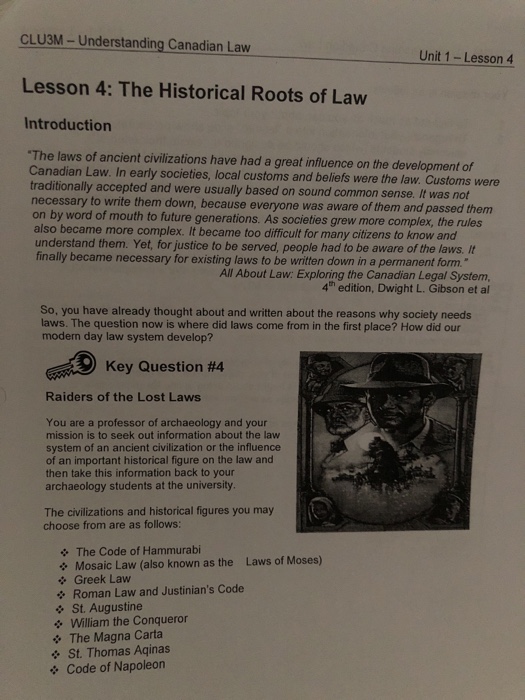 CLU3M-Understanding Canadian Law Unit 1 - Lesson 4 | Chegg.com