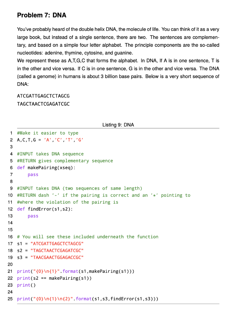 Solved Problem 7: DNA You've probably heard of the double | Chegg.com