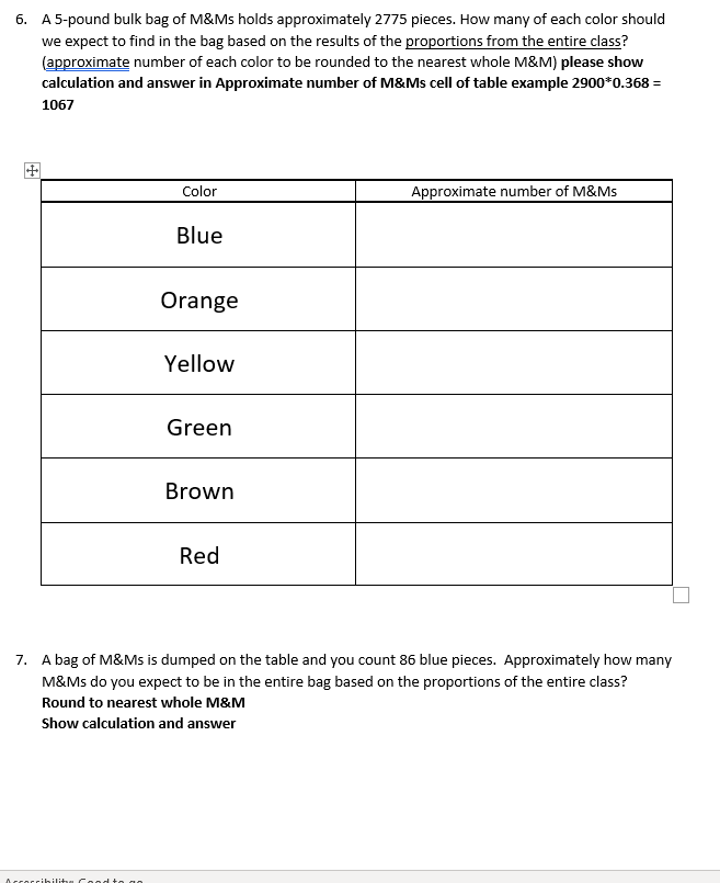 Solved 6. A 5-pound bulk bag of M\&Ms holds approximately | Chegg.com