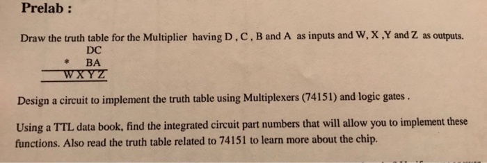 Solved Prelab: Draw the truth table for the Multiplier | Chegg.com