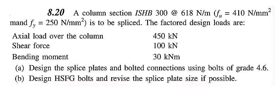 Solved mand fy = 8.20 fu A column section ISHB 300 @ 618 N/m | Chegg.com