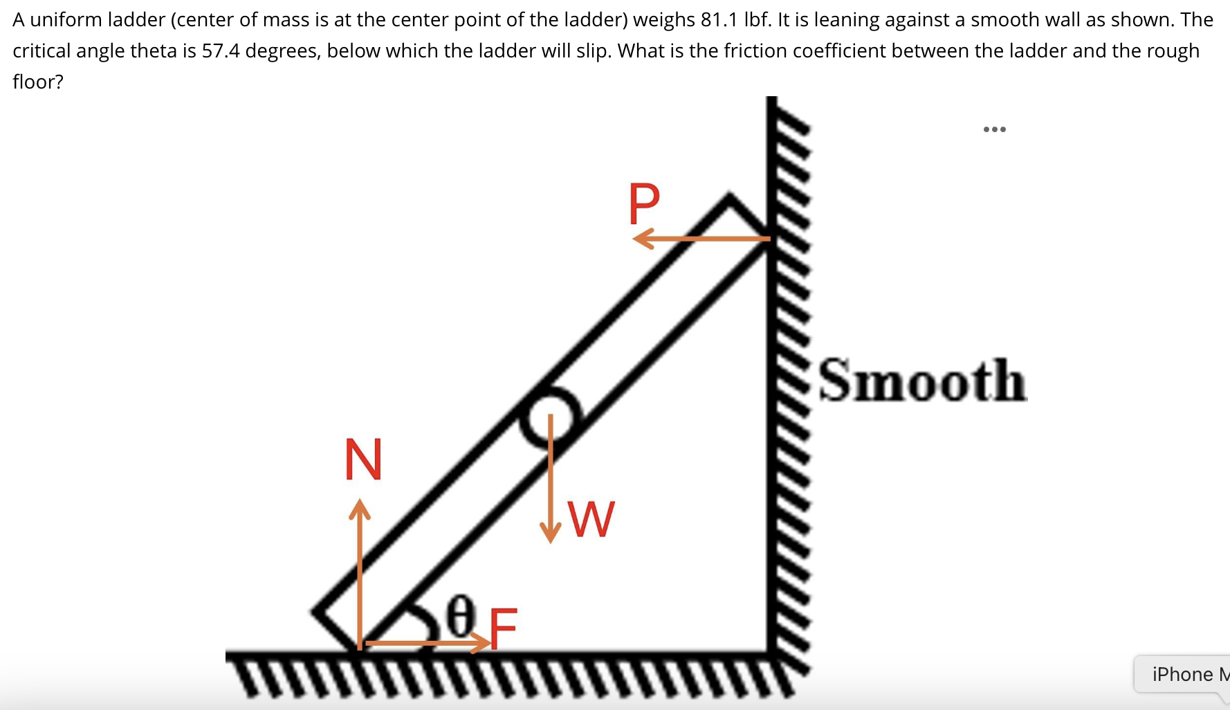 Solved A uniform ladder (center of mass is at the center | Chegg.com