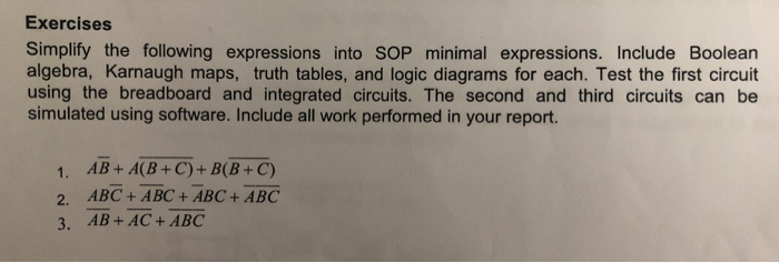 Solved Exercises Simplify the following expressions into SOP | Chegg.com