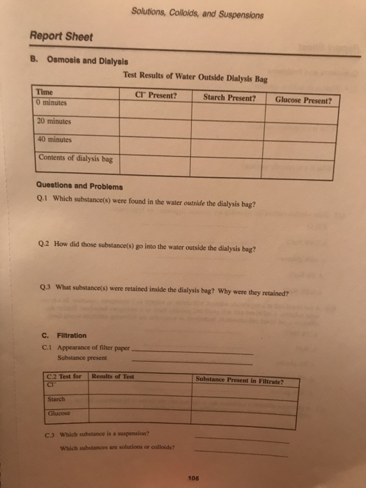 Solved Solutions, Colloids, and Suspensions Report Sheet B. | Chegg.com Solved Solutions, Colloids, and Suspensions Report Sheet B. | Chegg.com
