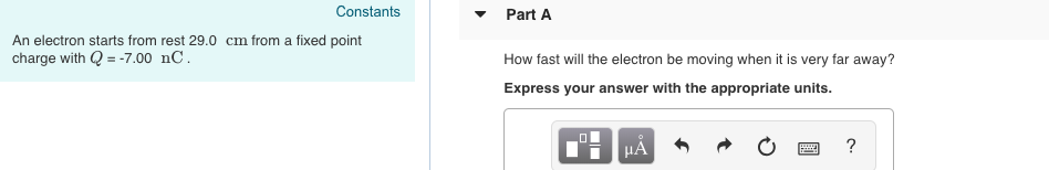 Solved Constants PartA An electron starts from rest 29.0 cm | Chegg.com