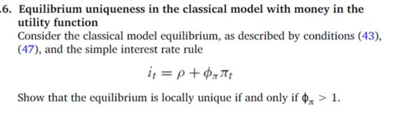 -6. Equilibrium uniqueness in the classical model | Chegg.com