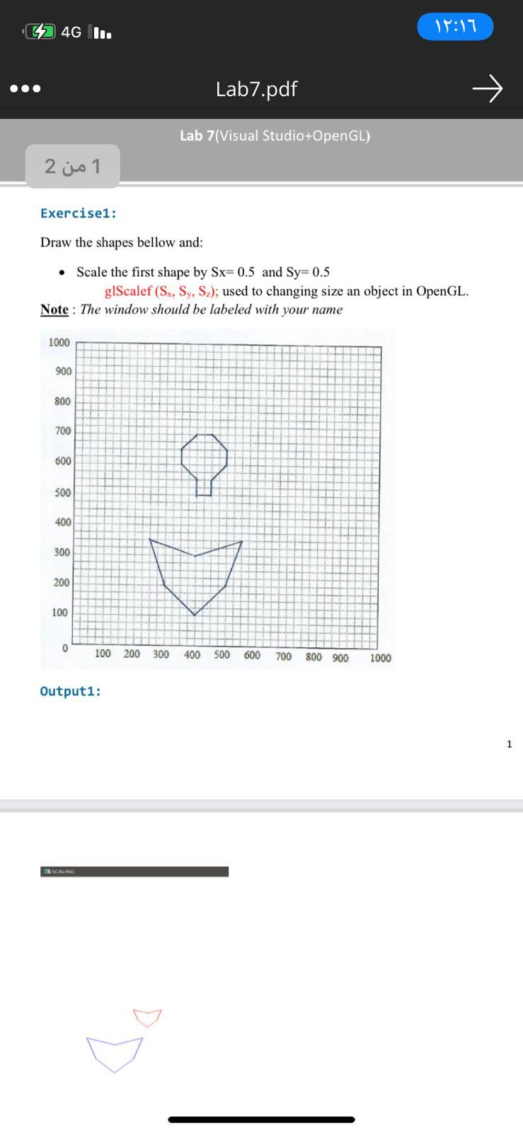 4G In. ۱۳:۱۹ 000 Lab7.pdf Lab 7(Visual Studio+OpenGL) | Chegg.com