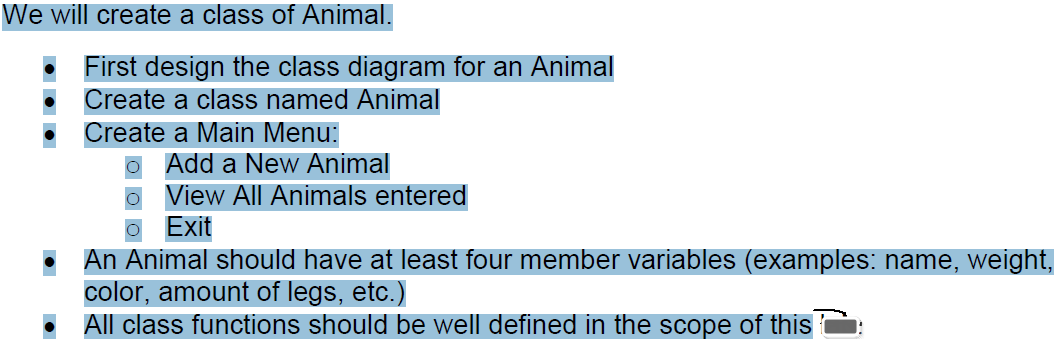 Solved We will create a class of Animal. First design the | Chegg.com