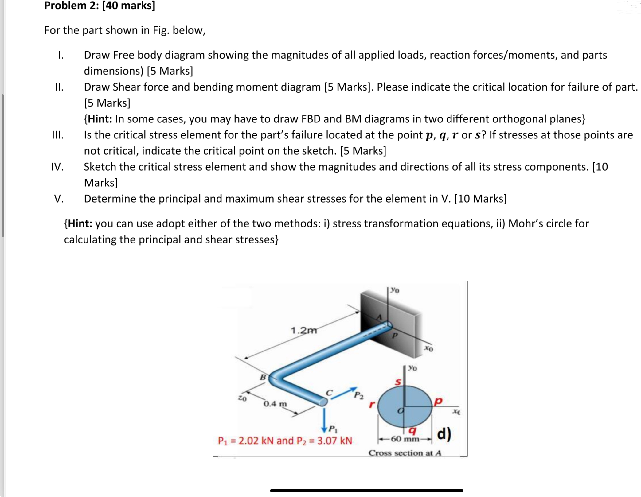 Solved Problem 2: [40 ﻿marks]For the part shown in Fig. | Chegg.com