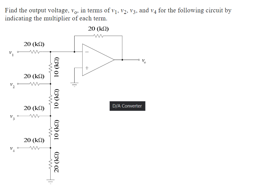 Solved Find the output voltage, v0, in terms of v1,v2,v3, | Chegg.com