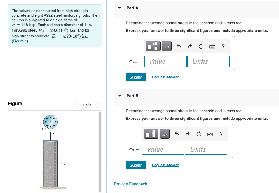 Solved The column is constructed from high-strength Part A | Chegg.com