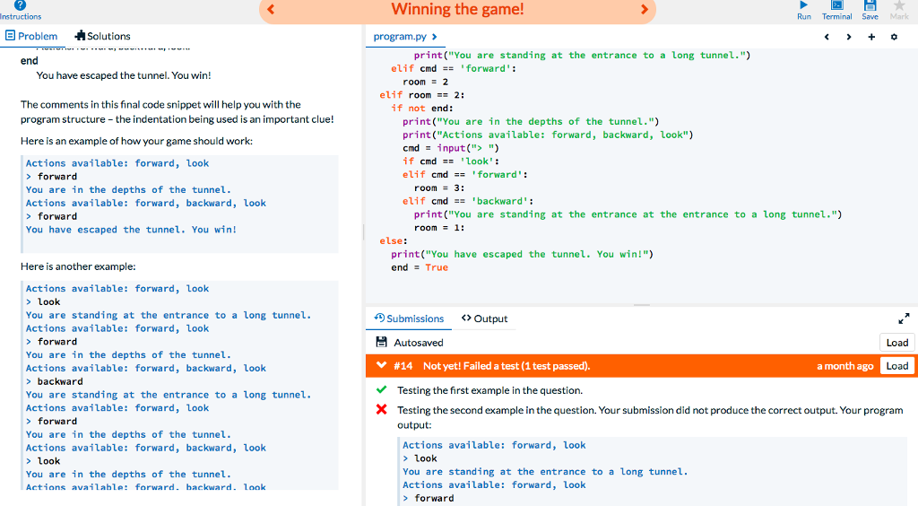 Solved Winning the game! Run Terminal Save Mark Problem | Chegg.com