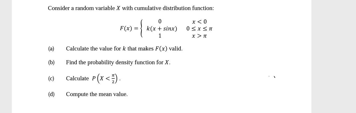 Solved Consider a random variable X with cumulative | Chegg.com