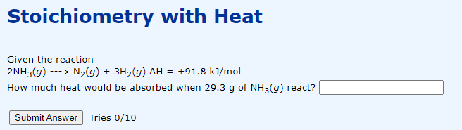 Solved Stoichiometry with Heat Given the reaction | Chegg.com