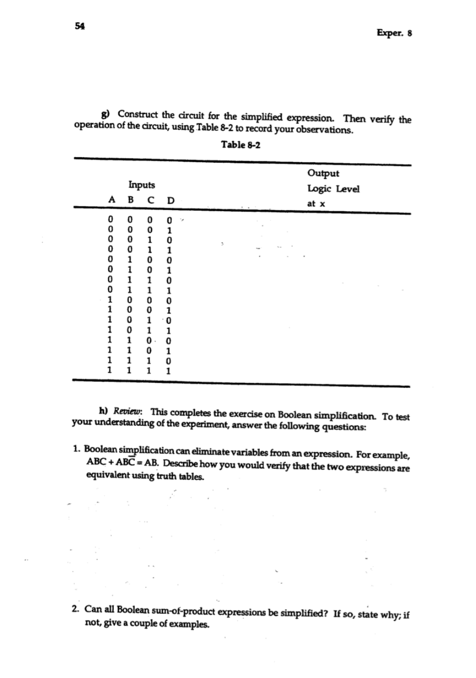 Solved Experiment 6 Name SIMPLIFICATION USING BOOLEAN | Chegg.com