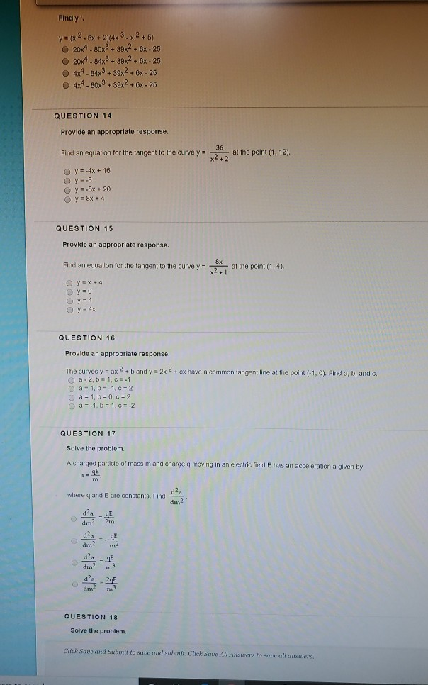 Solved Find y y=(x2.5x + 2)(4x 3.x2+5) 20x480x3 + 39x2 + | Chegg.com