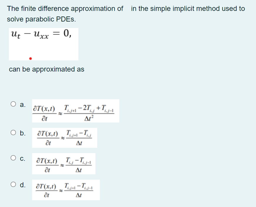Solved The finite difference approximation of in the simple | Chegg.com