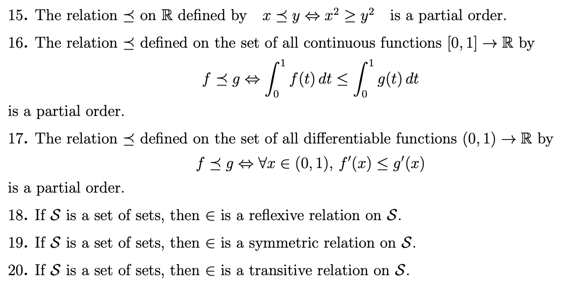 Solved 15. The relation ⪯ on R defined by x⪯y⇔x2≥y2 is a | Chegg.com