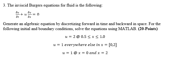 Solved 3. The inviscid Burgers equations for fluid is the | Chegg.com