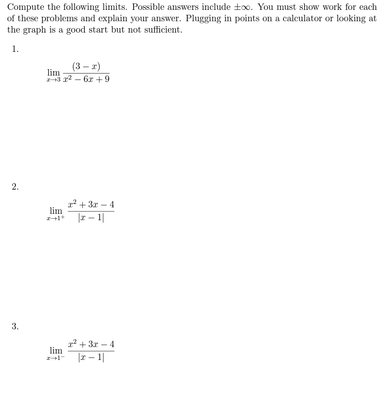 Solved Compute the following limits. Possible answers | Chegg.com
