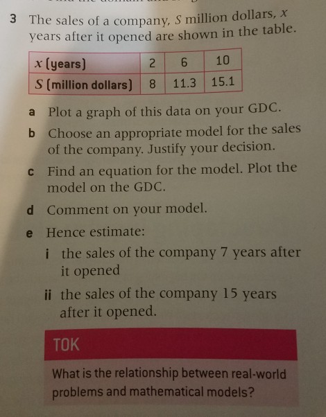 Solved 3 The sales of a company, S million do years after it | Chegg.com