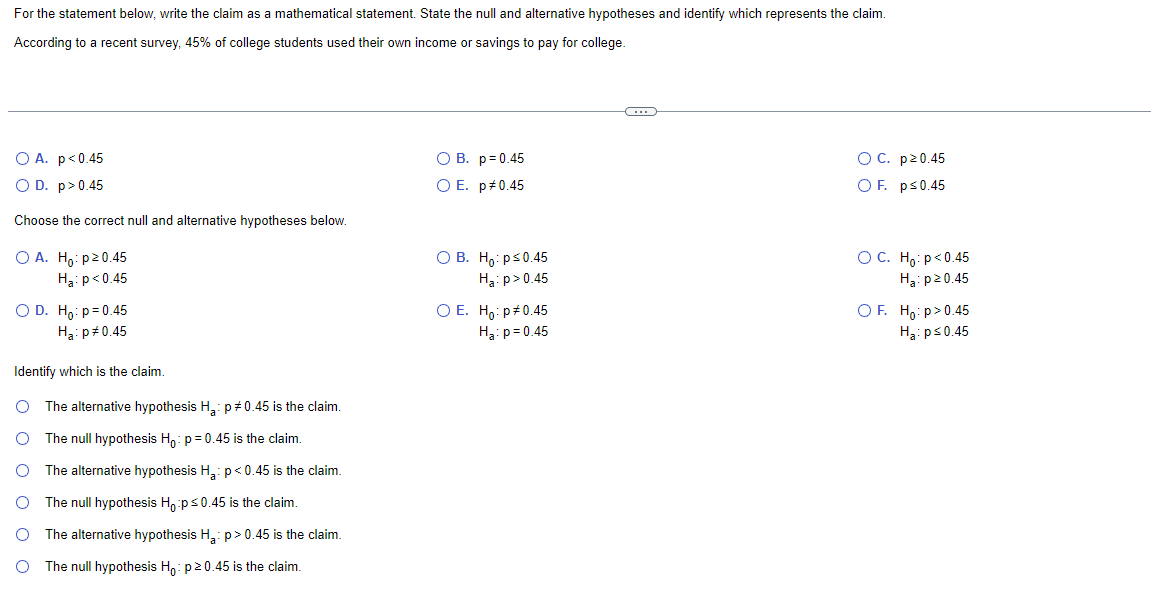 Solved For the statement below, write the claim as a | Chegg.com