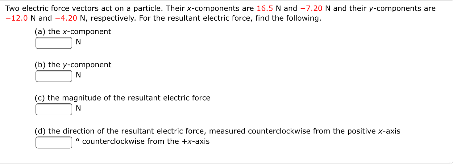 Solved Two electric force vectors act on a particle. Their | Chegg.com