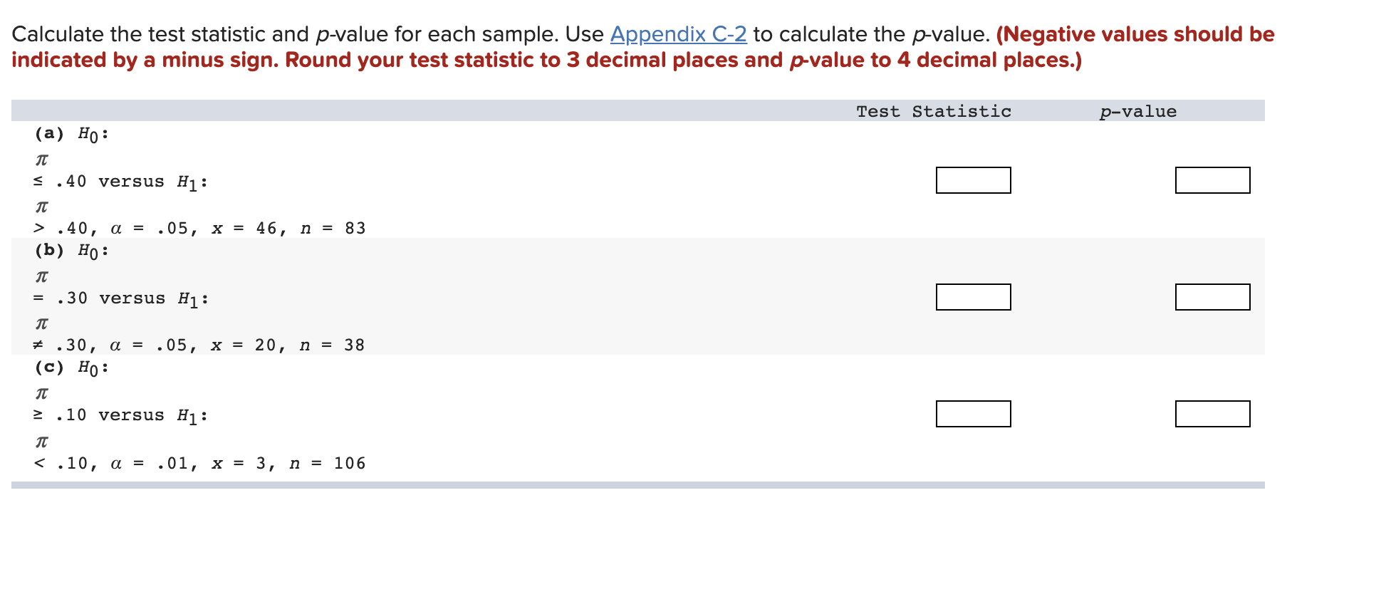 Solved Calculate the test statistic and p-value for each | Chegg.com