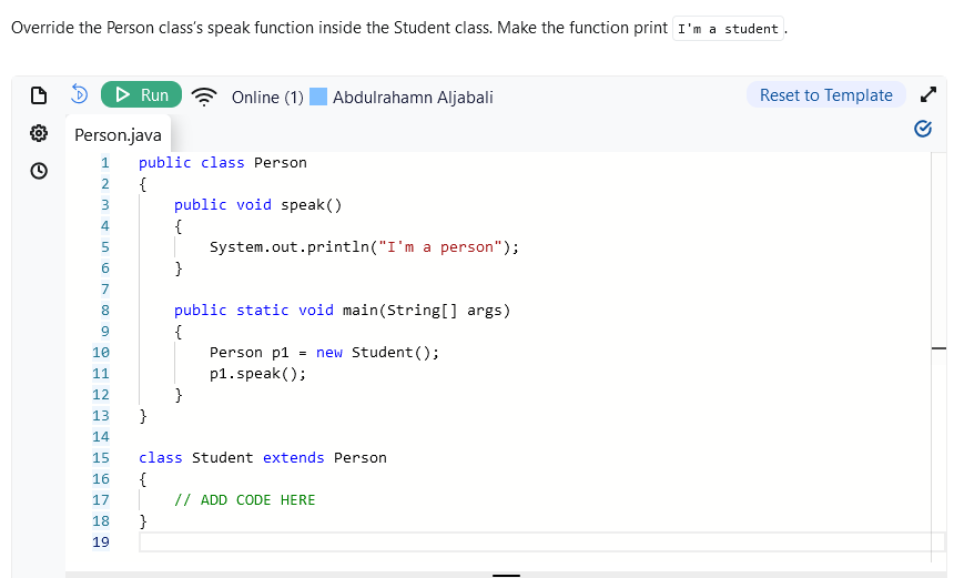 Solved Override the Person class’s speak function inside the | Chegg.com Solved Override the Person class’s speak function inside the | Chegg.com