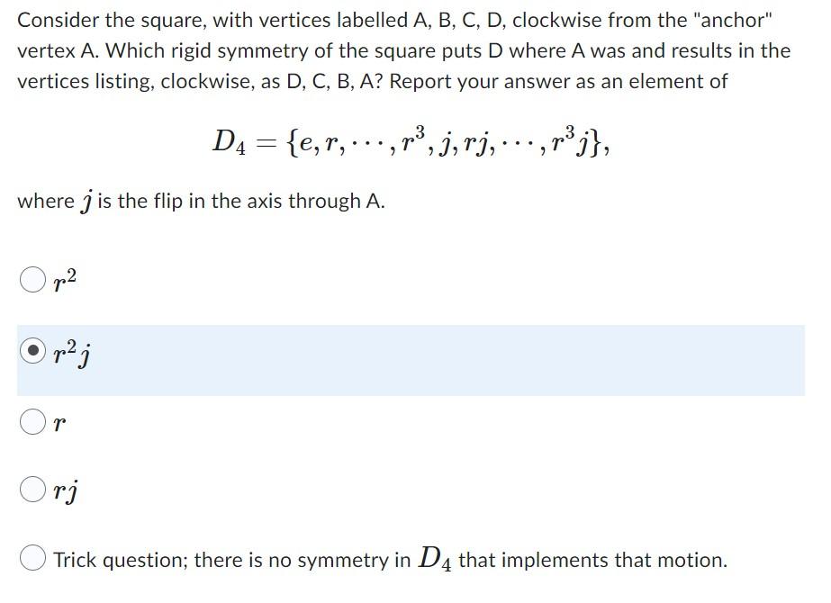 Solved Consider the square, with vertices labelled A, B, C, | Chegg.com