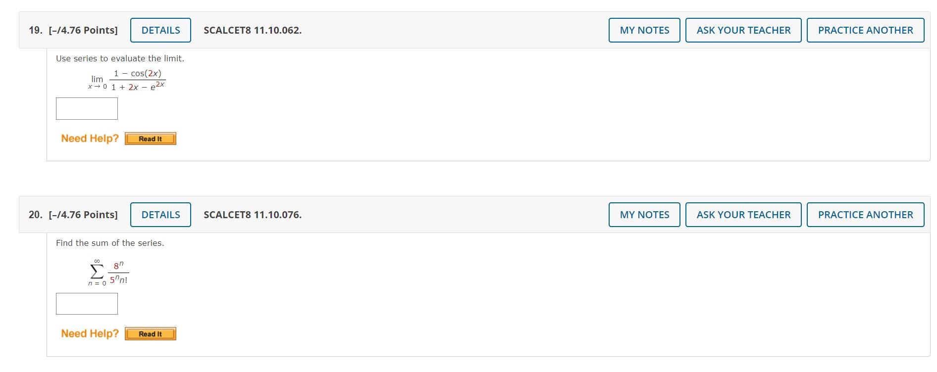 Solved 19. [-14.76 Points] DETAILS SCALCET8 11.10.062. MY | Chegg.com