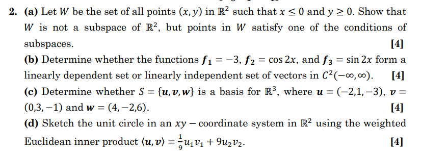 Solved 2. (a) Let W be the set of all points (x, y) in R2 | Chegg.com
