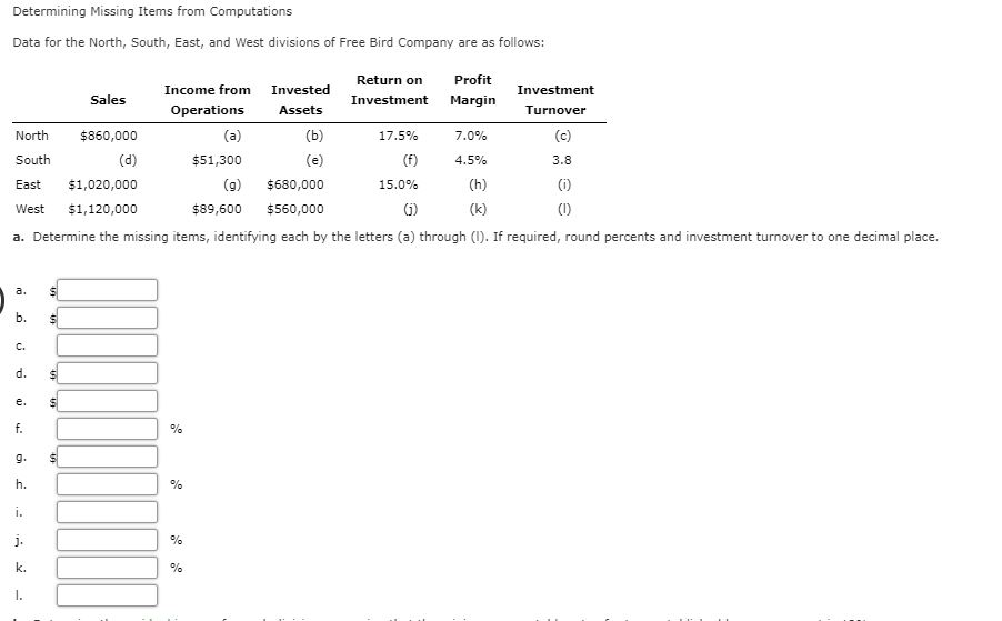 Solved Determining Missing Items from Computations Data for | Chegg.com