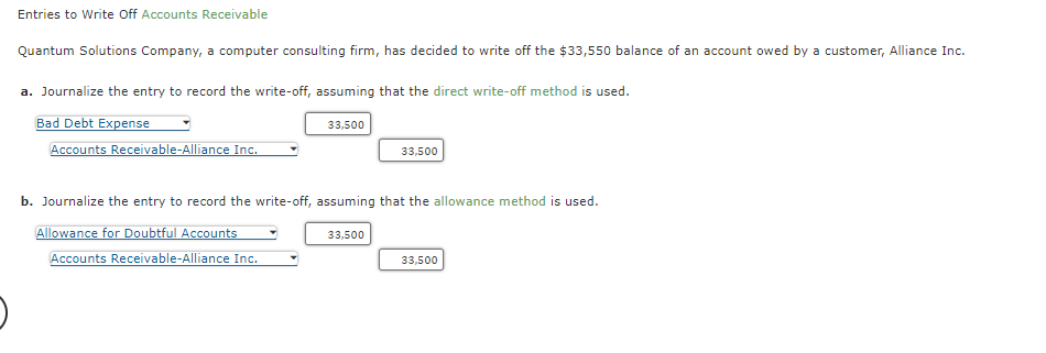 Solved Entries to Write Off Accounts Receivable Quantum | Chegg.com