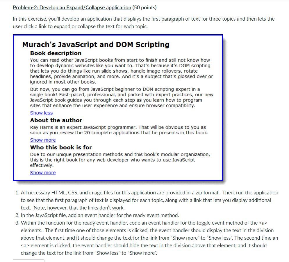 Solved Problem 2 Develop An Expandcollapse Application 50